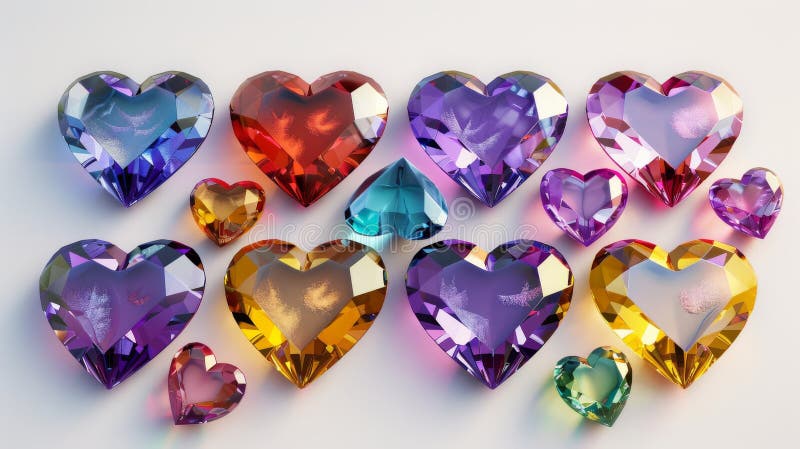 Colorful Heart-shaped Gemstones on White Background Stock Image - Image ...