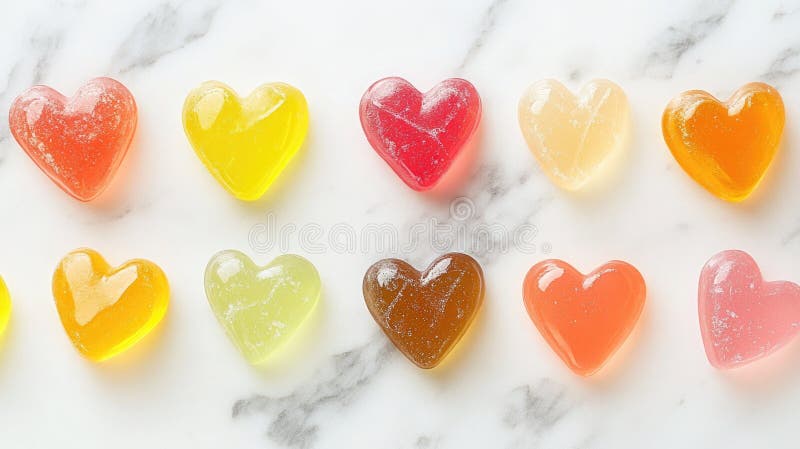 Colorful Heart-Shaped Gummies on Marble Surface Stock Photo - Image of ...