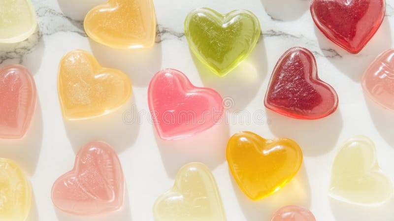 Colorful Heart-Shaped Gummies on Marble Surface Stock Image - Image of ...