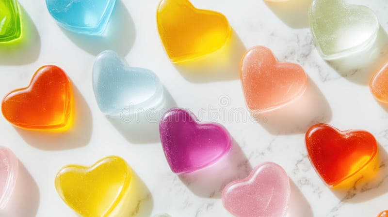 Colorful Heart-Shaped Gummies on Marble Surface Stock Photo - Image of ...