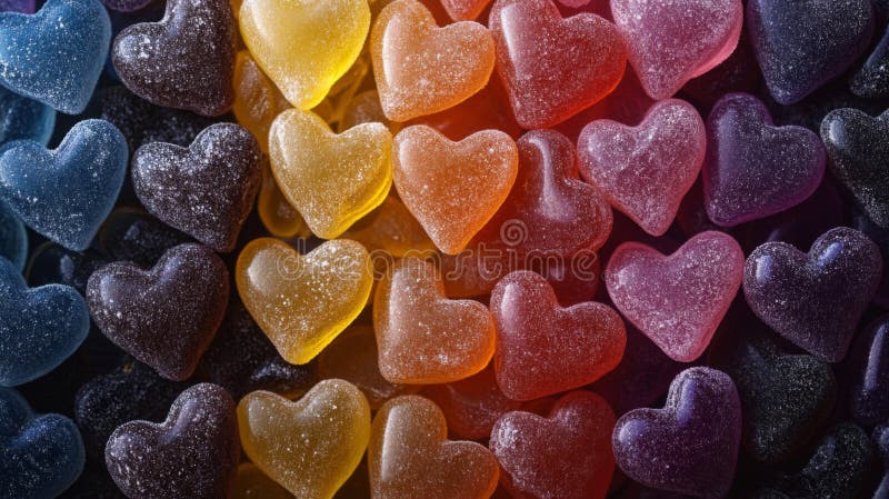 Colorful Heart Shaped Gummy Candies Arranged in Gradient Stock ...
