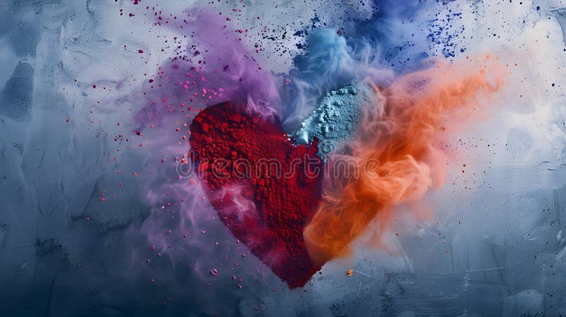 Colorful Heart-Shaped Powder Explosion Isolated on Grey Background - AI ...