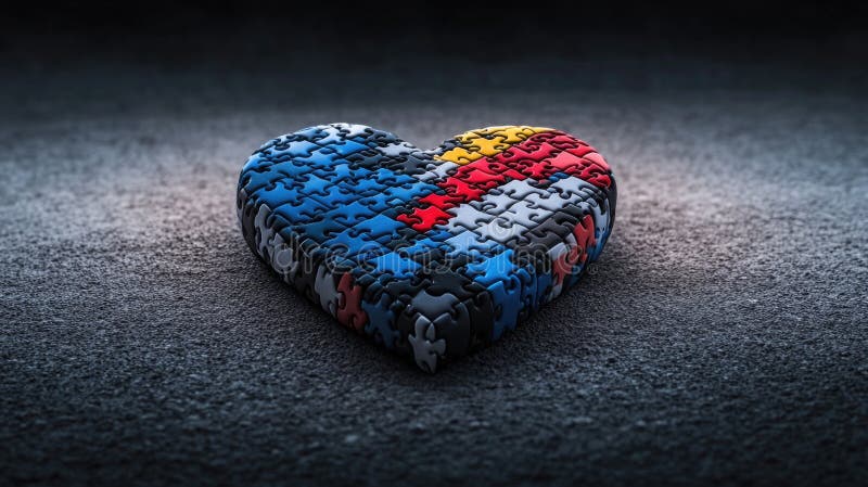 Colorful Heart-shaped Puzzle on Dark Surface - Symbol of Unity and ...