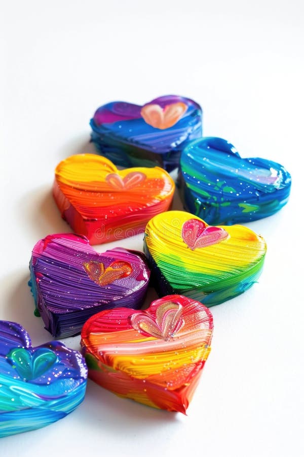 Colorful Heart Shaped Soaps on a White Surface, Perfect for Bathroom or ...