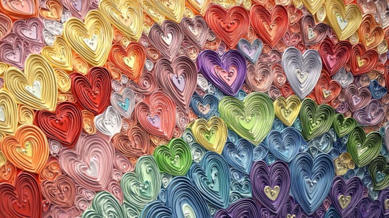 Colorful Heart Shapes in a Beautiful Pattern of Quilling Art ...