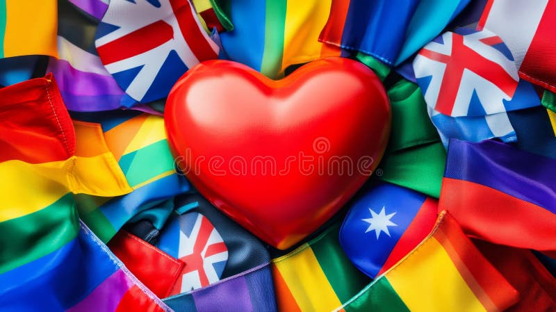 Colorful Heart Surrounded by Various Pride Flags Symbolizing ...