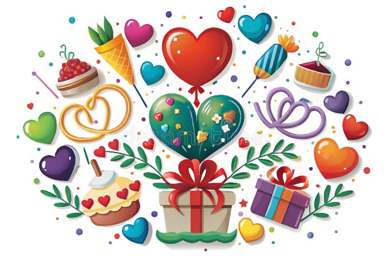 Colorful Heart-themed Party Items Collection in a Festive Composition ...
