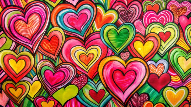 Colorful Hearts Acrylic, Overlapping, Love Concept Stock Illustration ...