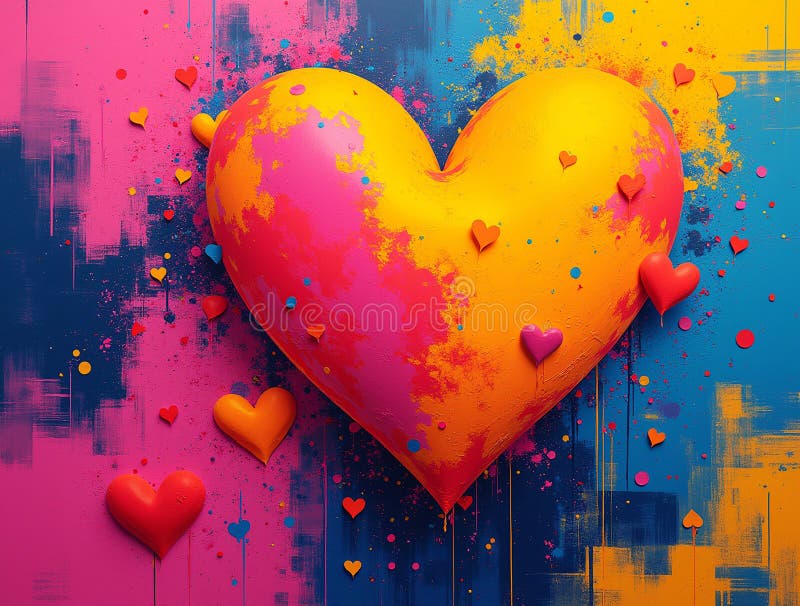 Colorful Hearts Cascade Around a Large, Expressive Heart Shape. Stock ...