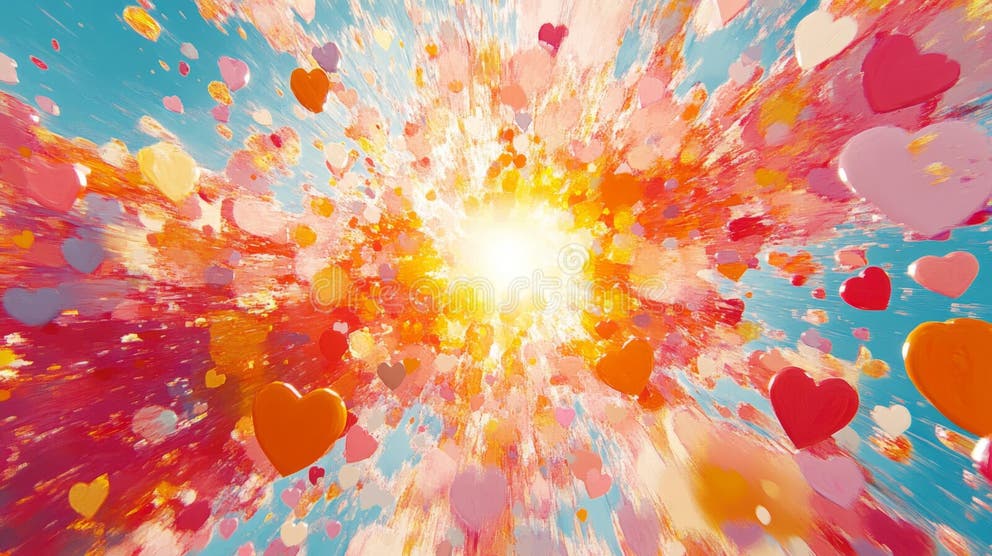 Colorful Hearts Exploding in a Bright Radiant Light Stock Illustration ...