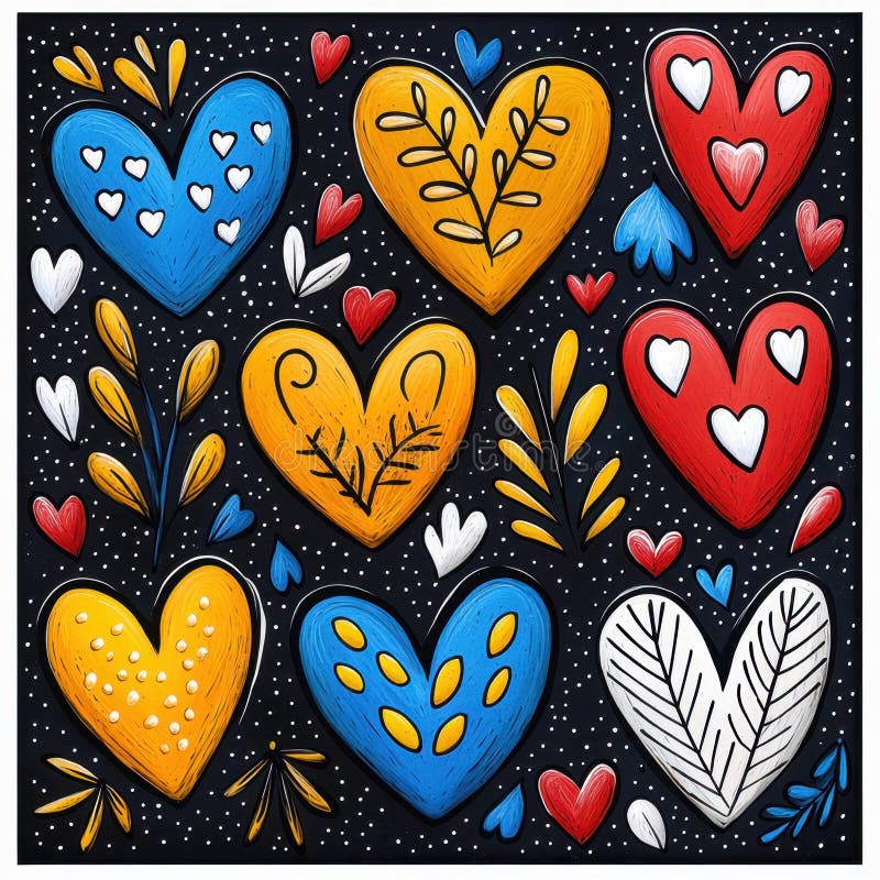 Colorful Hearts and Floral Elements Create Vibrant, Joyful Design Stock ...
