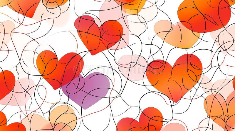 Colorful Hearts in a Playful Abstract Design with Intertwining Lines ...