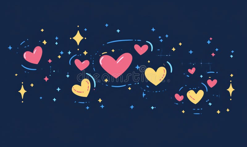 Colorful Hearts and Stars Pattern on Dark Background for Romantic ...