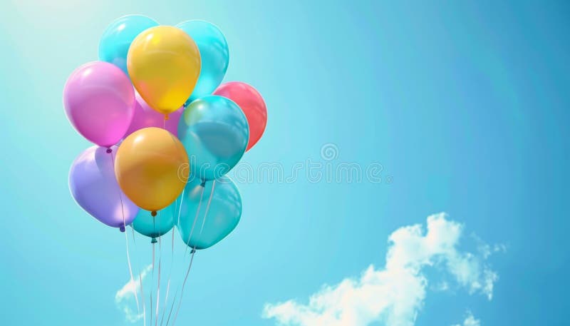 Colorful Helium Balloons Floating Against Blue Sky Stock Photo - Image ...