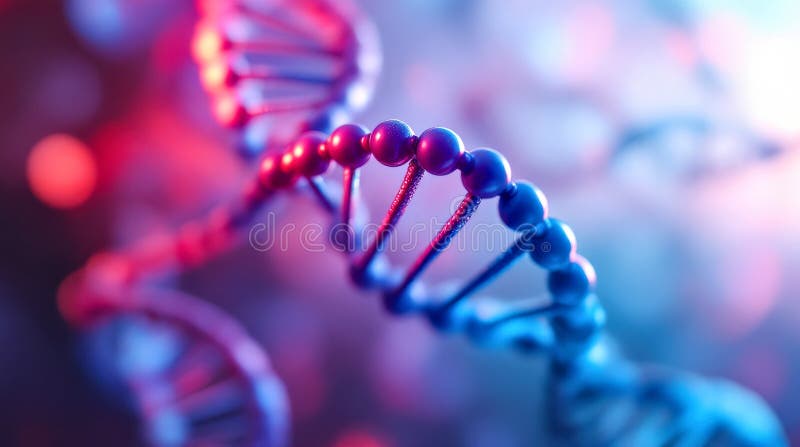 Colorful Helix: Close-Up of DNA Strand Under Abstract Blue and Red ...