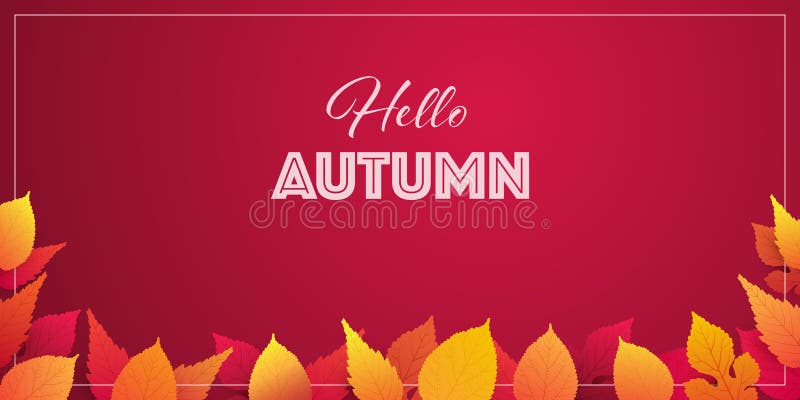 Colorful Hello Autumn Card Layout, Creative Design with Red and Golden ...