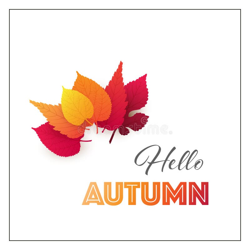 Colorful Hello Autumn Card Layout, Creative Design with Red and Golden ...
