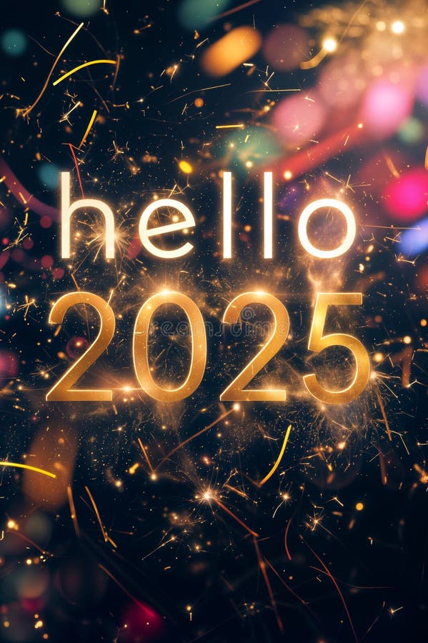 Colorful Hello 2025 on Dark Vertical Background Perfect for New Year ...