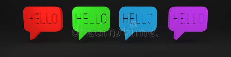 Colorful Hello in Different Languages Icon Isolated on Black Background ...
