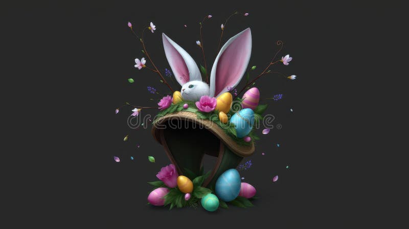 Colorful Helmet Adorned with Easter Decorations and Playful Bunny Ears ...