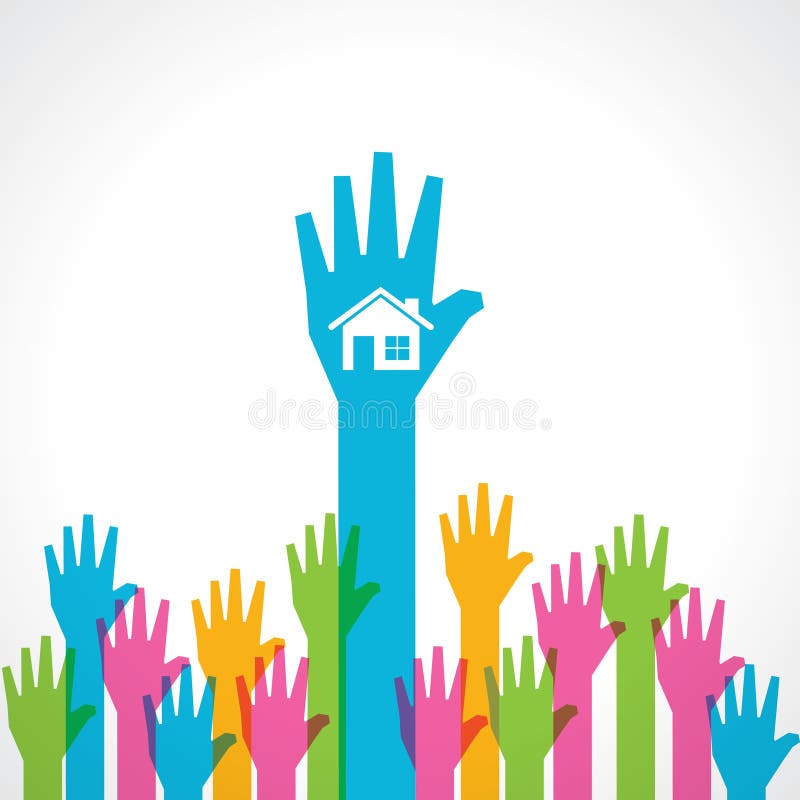 Colorful Helping Hand with Home Icon Stock Vector - Illustration of ...