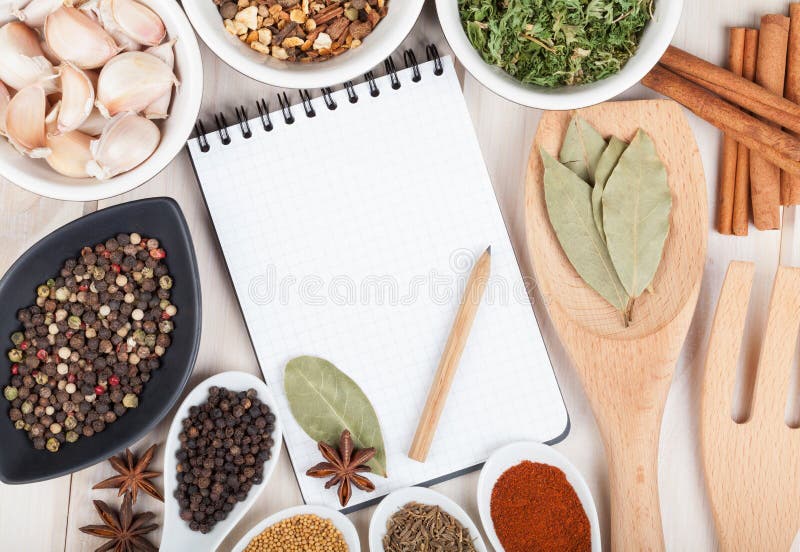 Colorful Herbs and Spices Selection Stock Image - Image of notepad ...