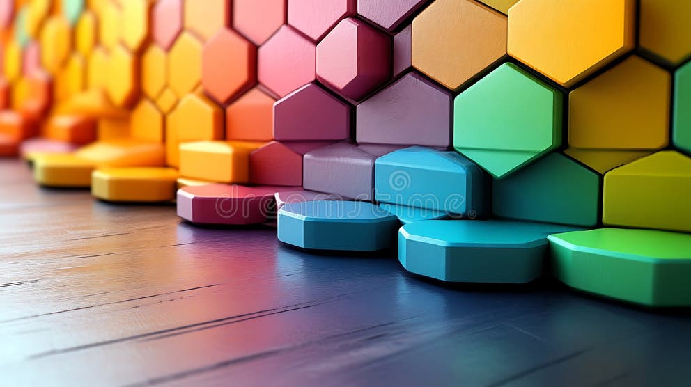 Colorful Hexagon Blocks Form Abstract Wall Design Stock Photo - Image ...