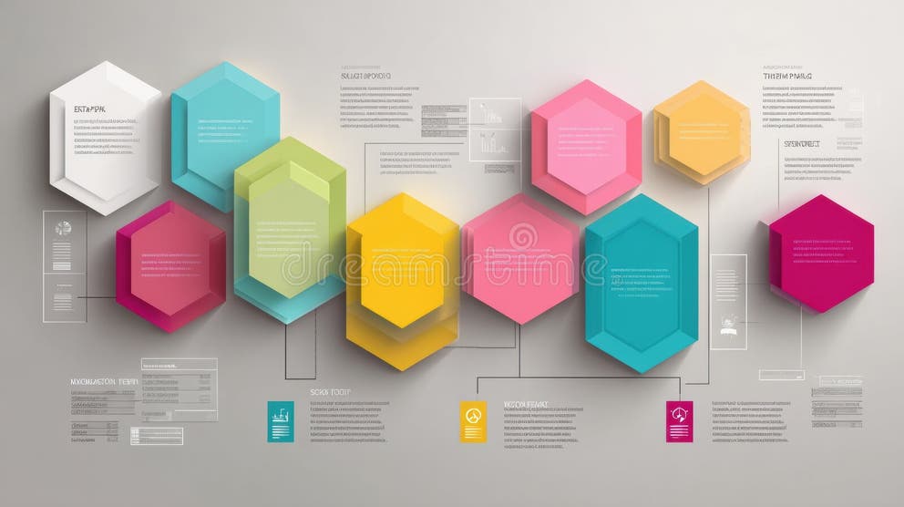 Modular Infographic Layout Template Featuring Colorful Hexagonal Blocks ...