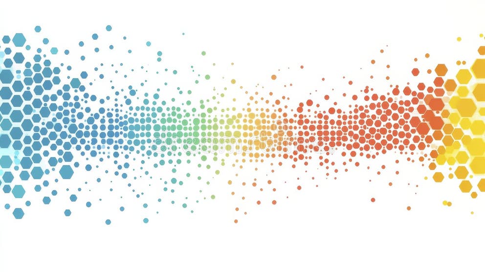 Colorful Hexagonal Dots Flow Horizontally, Transitioning from Dense To ...