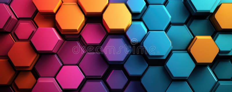 Colorful Hexagonal Pattern Background with Vibrant Hues of Orange, Purple, and Blue Creating a ...
