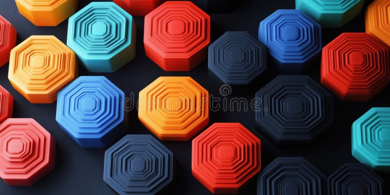 Colorful Hexagonal Silicone Molds Arranged in a Vibrant Pattern on a ...
