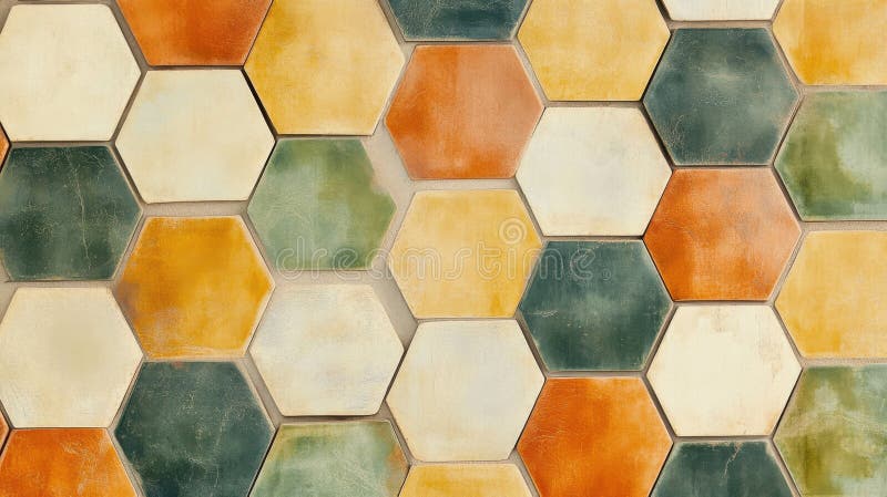 Colorful Hexagonal Tile Pattern with Rustic Texture and Various Earth ...