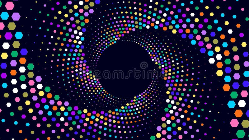 Colorful Hexagons Forming a Swirling Spiral Pattern Around a Dark ...