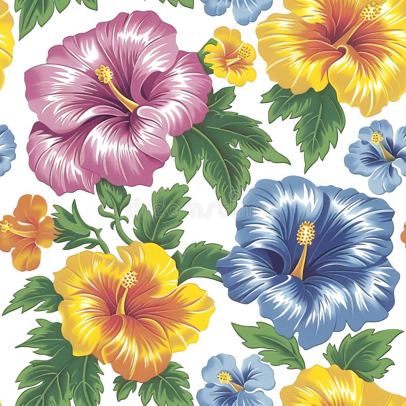 Colorful Hibiscus Flower Pattern Stock Illustration - Illustration of ...