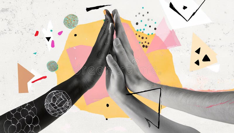 Colorful High Five Collage Symbolizing Unity and Cooperation Stock ...