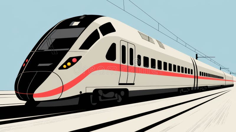 Colorful High-speed Train Illustration Moving on Tracks Stock ...