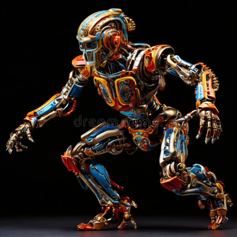 Colorful High-tech Robot in a Dynamic Action Pose Stock Image - Image ...