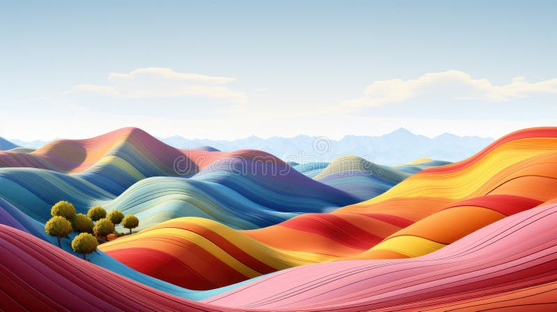 A Colorful Hills with Trees Stock Illustration - Illustration of ...