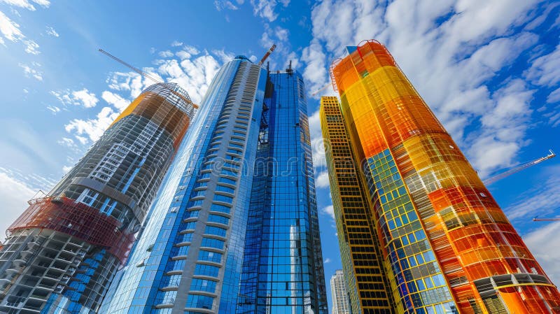 Colorful Hoarding at High Rise Building Construction Site with Emerging ...