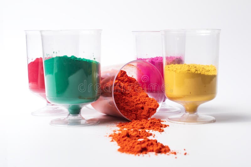 Colorful Holi Powder in Measuring Cups on a White Background Stock ...