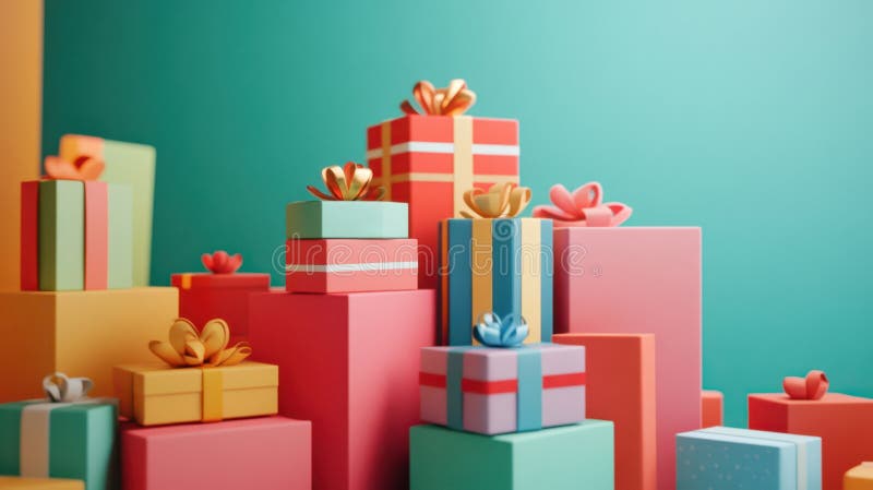 Colorful Holiday Gift Boxes Stacked in a Playful Arrangement Stock ...