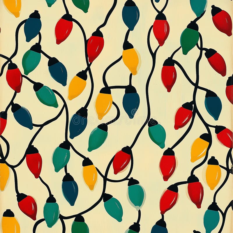 Colorful Holiday String Lights Pattern on Light Background Stock ...