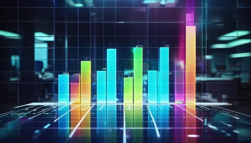 Colorful Hologram of Vertical Business Chart in Modern Space. Stock ...