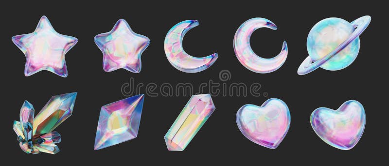 Colorful Holographic Element Set Pack Isolated Background 3d Rendering ...