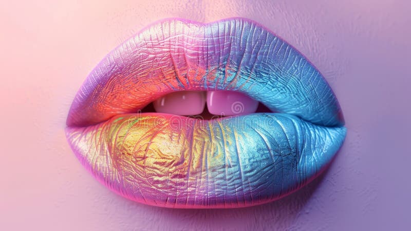 Colorful Holographic Lips Texture Close-up Stock Illustration ...