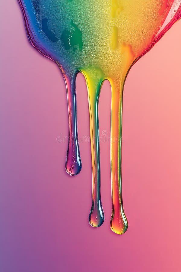 Colorful Holographic Liquid Melting in Dripping Blob Shape Against Soft ...
