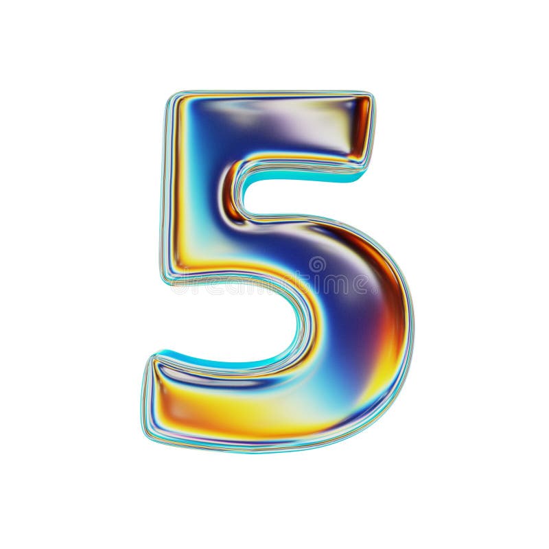 Colorful Holographic Metallic Number 5. Realistic 3D Render Stock ...