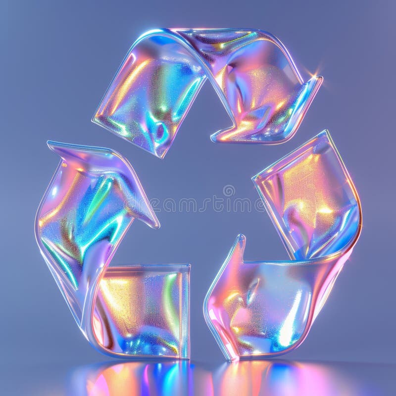 Colorful Holographic Recycling Symbol on a Smooth Gradient Background ...