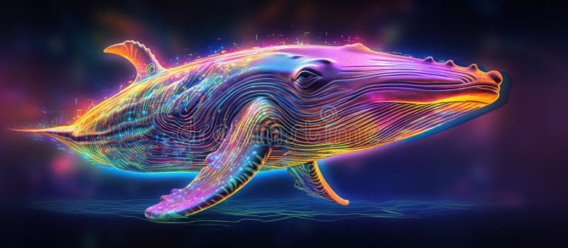 Colorful Holographic Whale Concept Drawing. Generative AI Stock ...