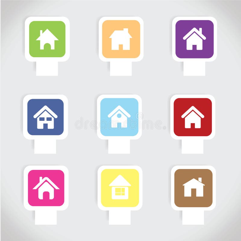 Colorful Home Icon Set Vector Stock Illustration - Illustration of ...